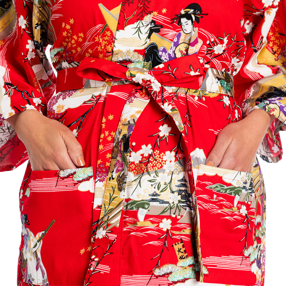Geisha Short Red Japanese Kimono | Ladies Kimono – The Japanese Shop