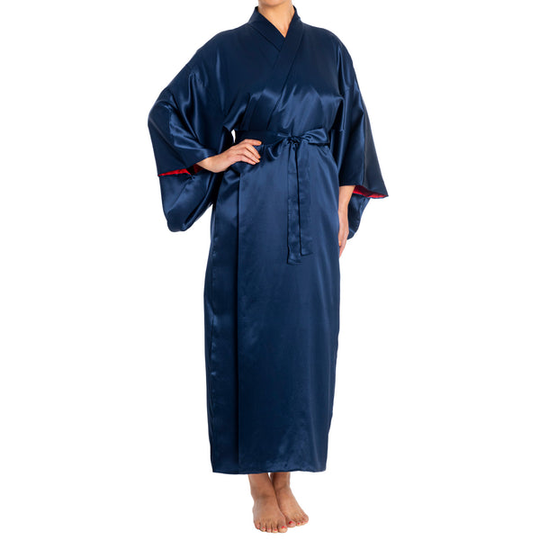 Premium Navy Silk Ladies Japanese Kimono – The Japanese Shop